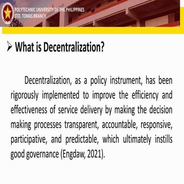 Decentralization, devolution and deconcentration | PPTX