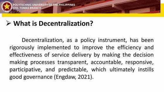Decentralization, devolution and deconcentration | PPTX