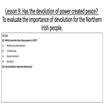 Politics lesson on devolution - UK and N. Ireland. | PPTX