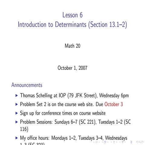 Lesson 6 - Introduction To Determinants (Slides+Notes) | PDF