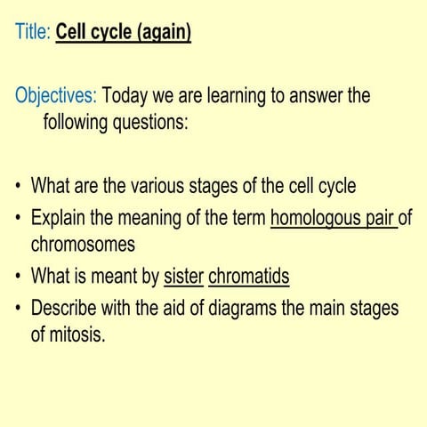 Lesson chromsomes and the cell cycle | PPT