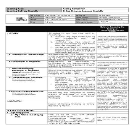 Lesson plan grade six aralin panlipunan for grade six | DOCX