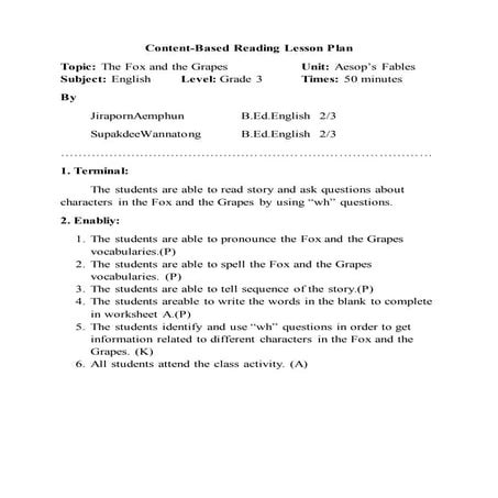 Content-Based Reading Lesson Plan | PDF