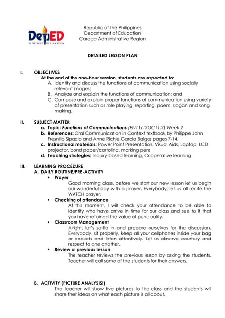 DETAILED LESSON PLAN, FOR TEACHER PURPOSES | DOCX | Education