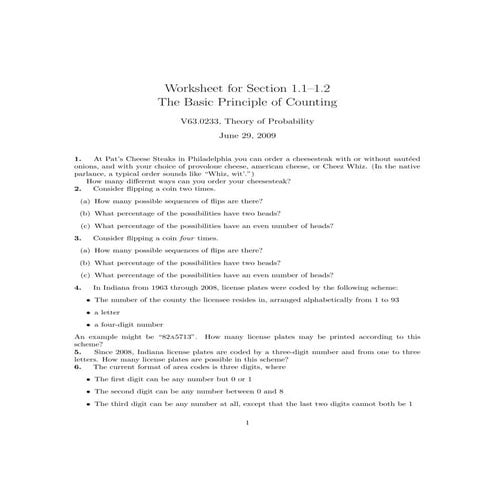 Worksheet: The Basic Principle of Counting | PDF | Homework and Study | Education