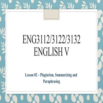 Plagiarism, summarizing paraphrasing about research writing | PPT