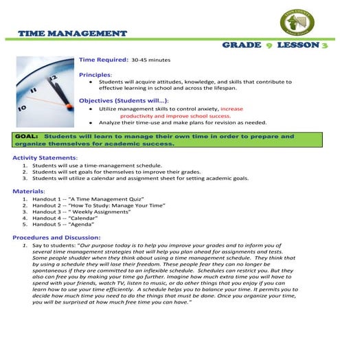 Lesson 03 -_time_managementj week of september 15 | PDF | Homework and ...