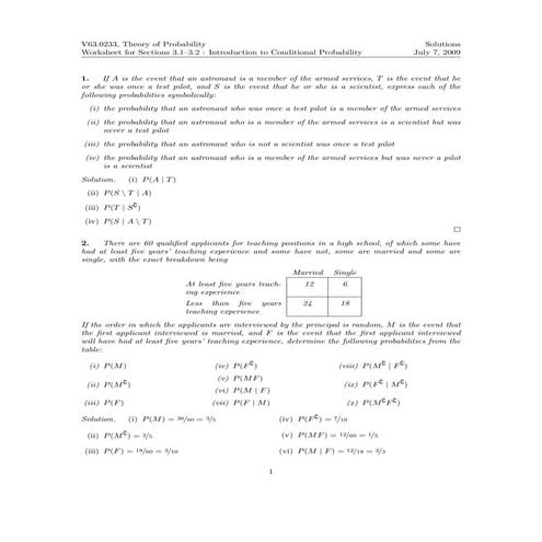 Worksheet: Conditional Probability (solutions) | PDF