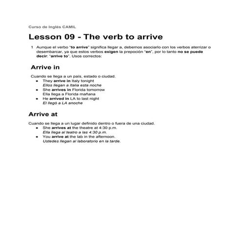 Lesson 09 the verb to arrive