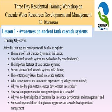 Lesson 1 Awareness on ancient tank cascade systems | PPT