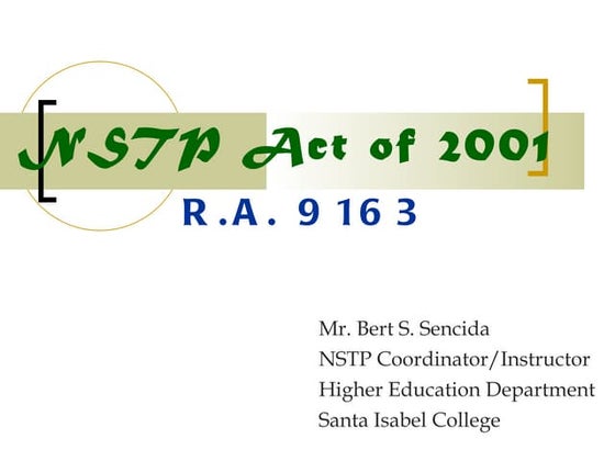 RA 9163 - NSTP Act | PPT | Education