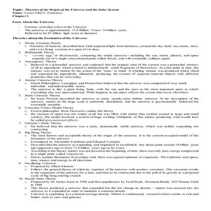 Lesson 1 origin of the universe | DOCX | Physics | Science