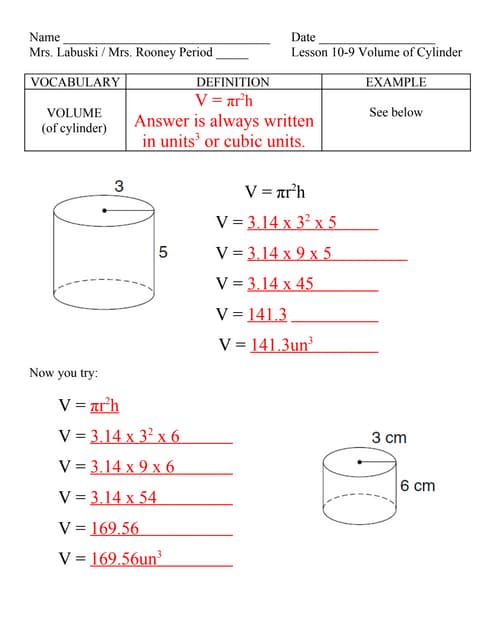 Volume Of A Cylinder Example