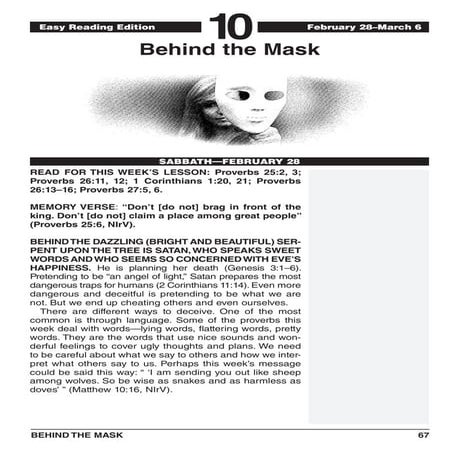 Lesson 10 | Behind the mask | Sabbath School | Easy Reading | PDF
