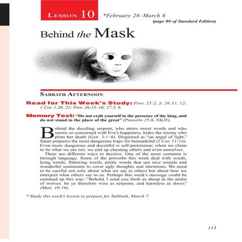 Lesson 10 | Behind the mask | Sabbath School | Teacher's Guide | PDF ...