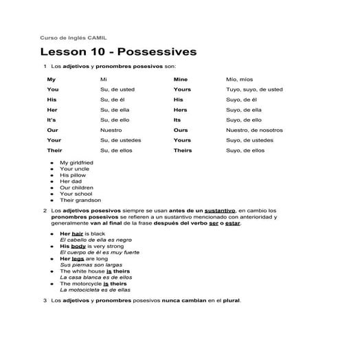 Lesson 10 possessives | PDF