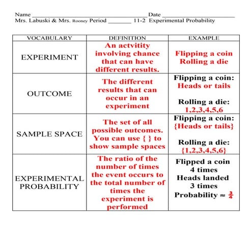 Lesson 11 2 experimental probability | DOC