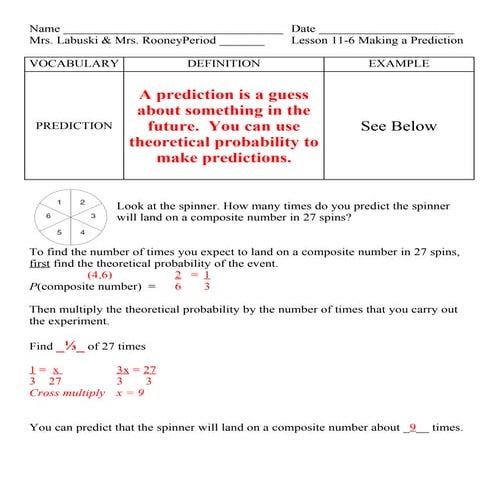 Lesson 11 6 making a prediction | DOC