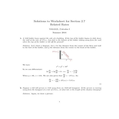 Lesson 13: Related Rates (worksheet solutions) | PDF