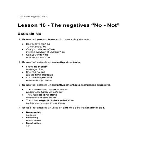 Lesson 18 the negatives “no - not” | PDF