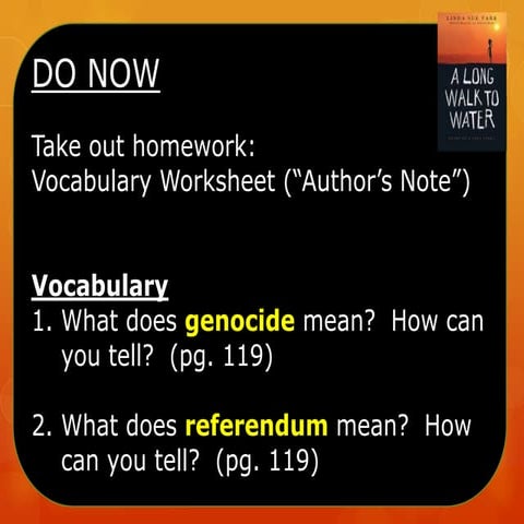 A Long Walk to Water: Lesson18 unit2 | PPTX
