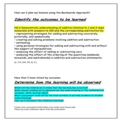 Lesson 1 Grade 2 Addition and Subtraction | DOCX