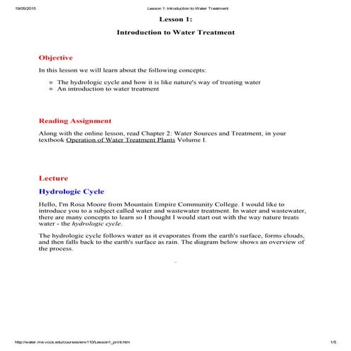 Lesson 1 introduction to water treatment | PDF