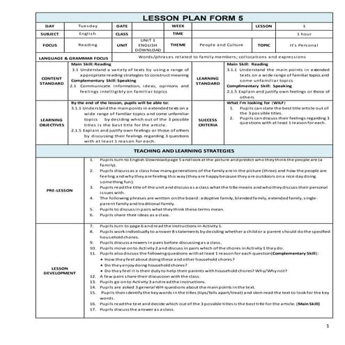 Daily lesson plan | DOCX