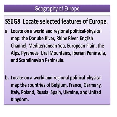 Lesson 1 ss6g8 (a) geography of europe | PPTX