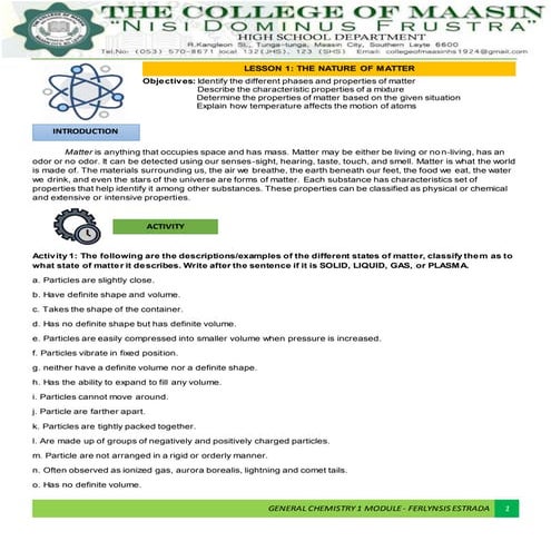 Lesson 1 The Nature of Matter | DOCX