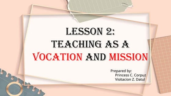 Lesson 1c - Teaching as a Vocation and Mission.pptx | Professional School | Postgraduate Education