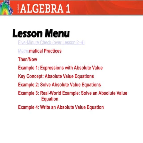 Lesson 2.5 Solving_Equations_Involving_Absolute_Value.ppt