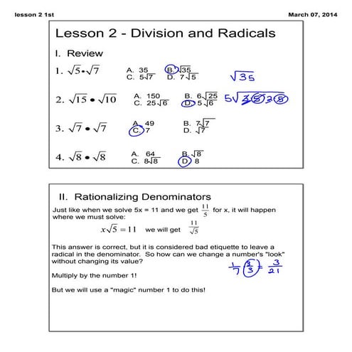 Rationalizing the Denominator | PDF