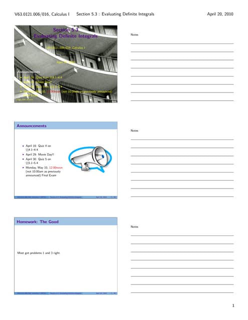 Lesson 24 Evaluating Definite Integrals Handout Pdf