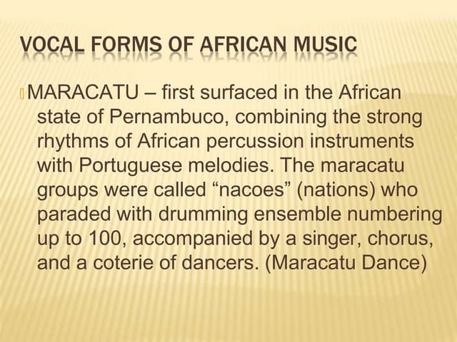 MUSIC GRADE 10, Quarter 2, Vocal forms of African Music.pptx | Blues ...