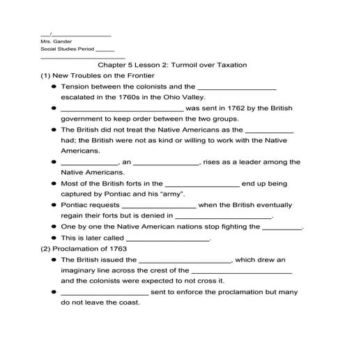 Lesson 2 Turmoil over Taxation notes handout | DOC