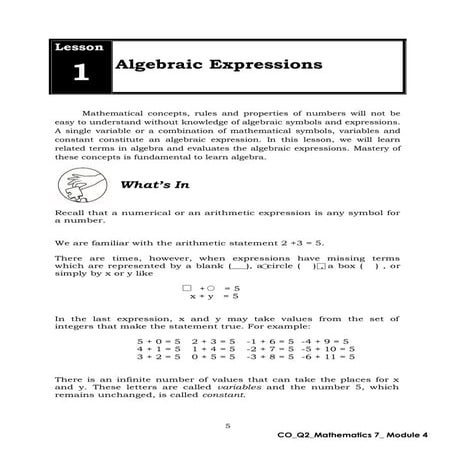 Evaluating Algebraic Expression | PDF