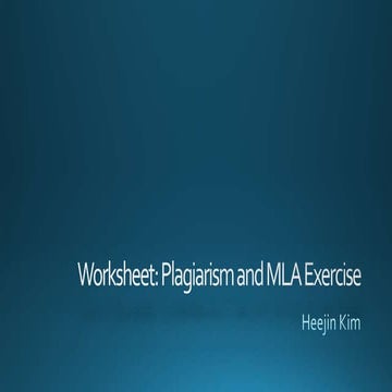 Worksheet: Plagiarism and MLA Exercise | PPT