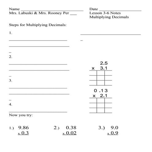 Lesson 3 6 multiplying decimals | PDF