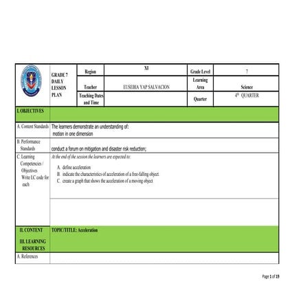 Lesson 3- Acceleration motion in one dimension | DOCX