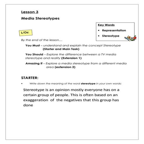 Lesson 3 media stereotypes worksheet | DOC