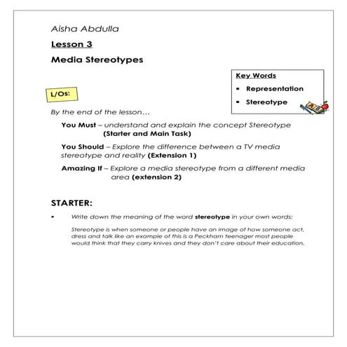 Lesson 3 media stereotypes worksheet | DOC