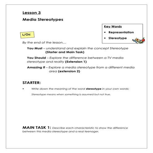 Lesson 3 media stereotypes worksheet | DOC