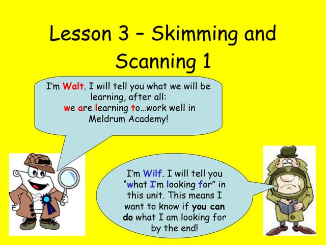 Skimming and Scanning a key Reading Comprehension Skill | PPT