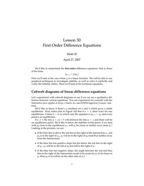 Lesson30 First Order Difference Equations Slides Ppt