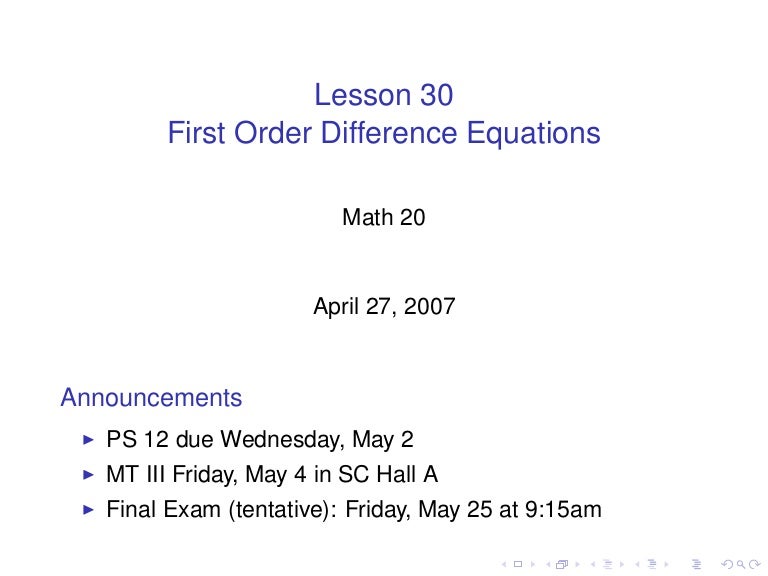 Lesson30 First Order Difference Equations Slides