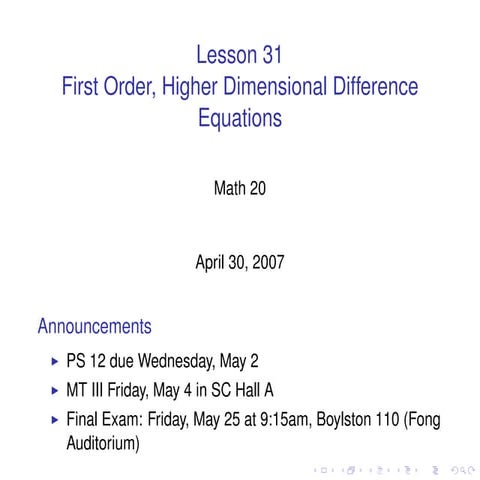 Lesson31 Higher Dimensional First Order Difference Equations Slides Pdf