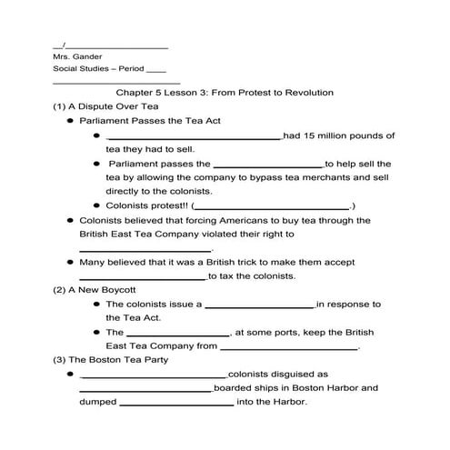 Lesson 3 From Protest to Revolution notes handout | PDF