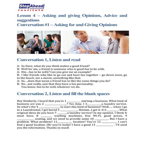 Lesson 4 - Asking for and giving Opinions & Advice in business ...