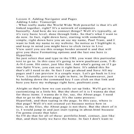 Lesson 4 Adding Navigator And Pagesadding Links Transcript Docx